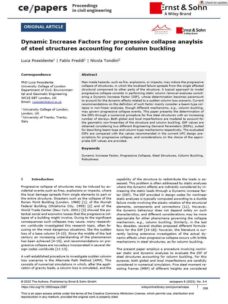 Ce Papers - 2023 - Possidente - Dynamic Increase Factors For Progressive Collapse Anaylsis of ...