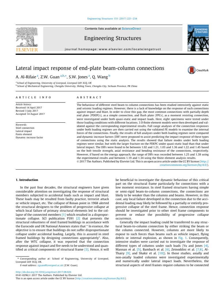 Lateral-impact-response-of-end-plate-beam-column-con_2017_Engineering-Struct | PDF | Deformation ...