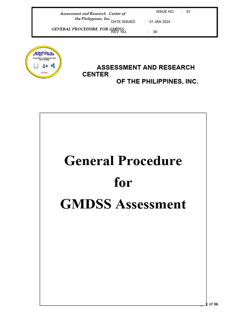 2024 - General Procedure For Gmdss Assessment | PDF | Fraud | Emergency