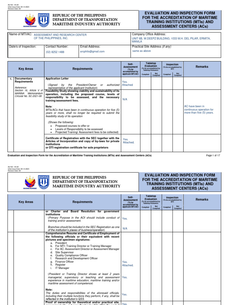 AD-40-Evaluation and Inspection For The Accreditation of MTI and AC ...