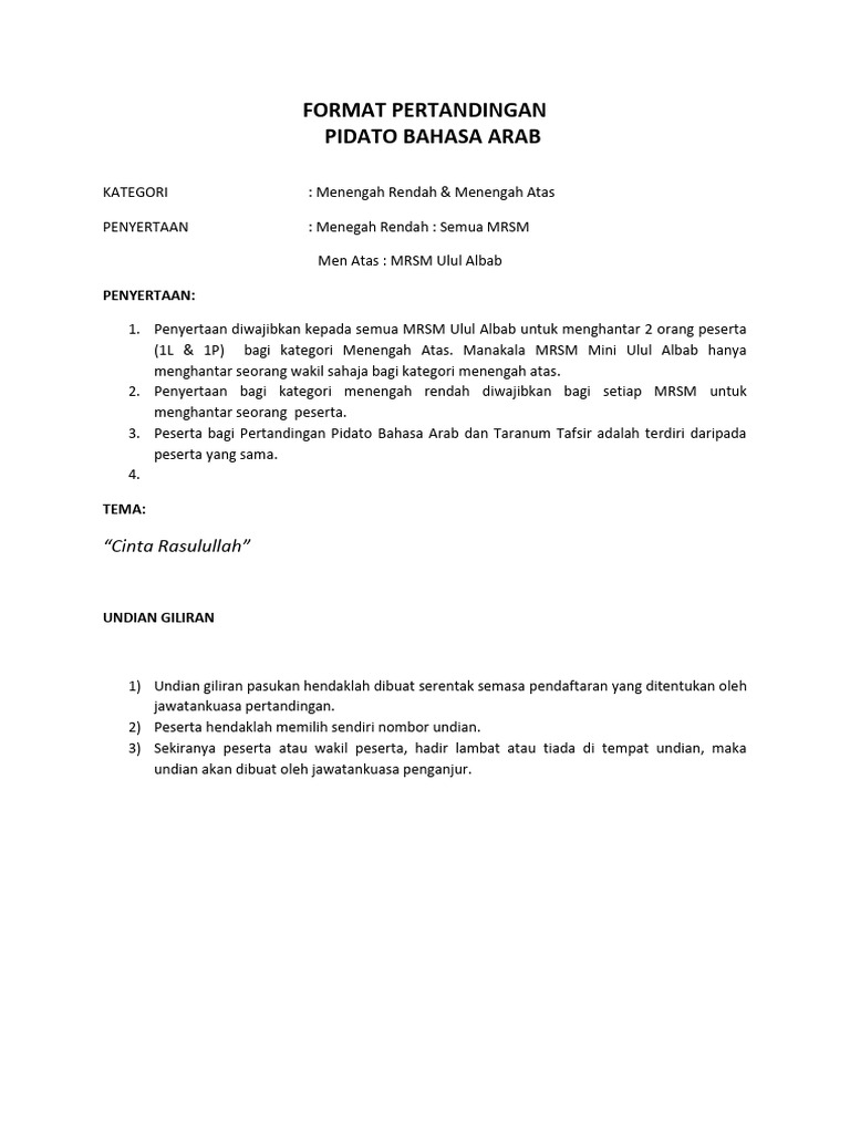 Format Pertandingan Pidato Bahasa Arab | PDF