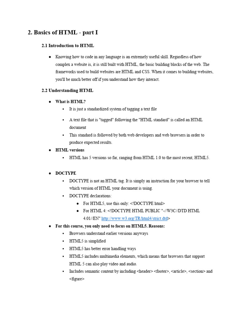 Week 2 Basics of HTML Part1 Note | PDF | Html Element | Html