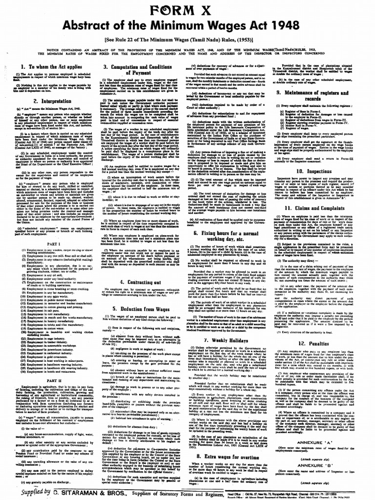 FORM X (Abstract of Minimum Wages Act) | PDF