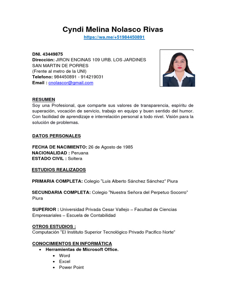 2024 CV Cindy Jardines | Descargar gratis PDF | Informática