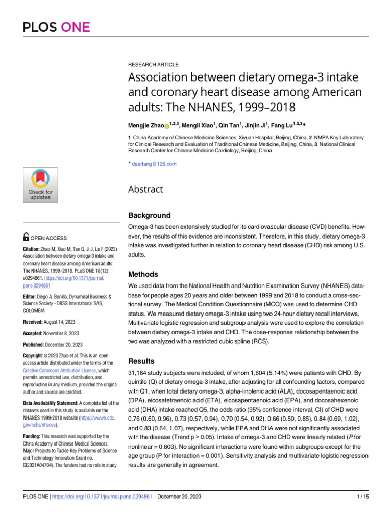 Zhao Et Al 2023 | PDF | Omega 3 Fatty Acid | Cardiovascular Diseases Zhao Et Al 2023 | PDF | Omega 3 Fatty Acid | Cardiovascular Diseases