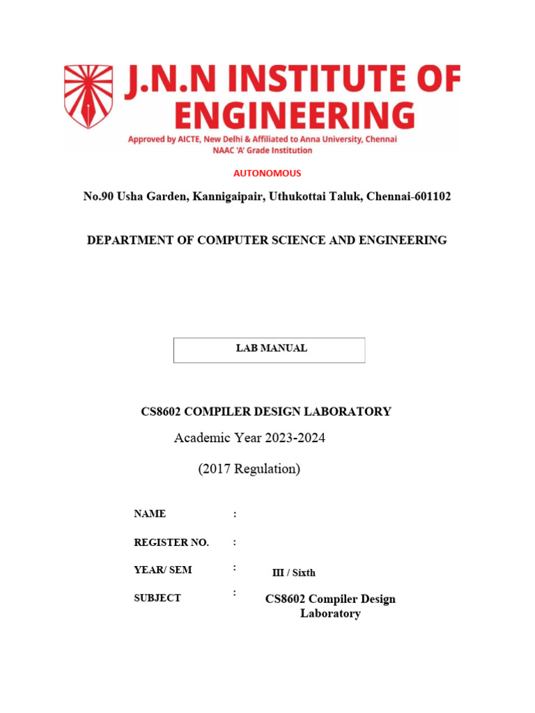 Cs8602 Lab Manual | PDF | Parsing | Computer Program