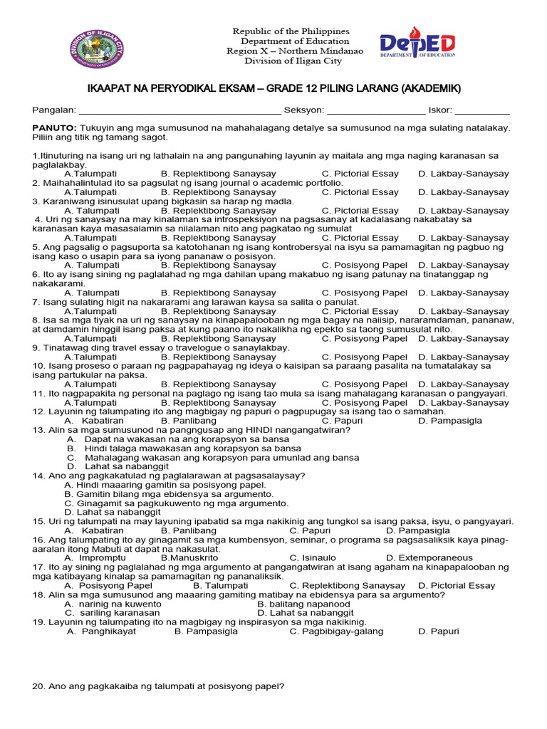 FIL12 TQ Q4 Akademik | PDF