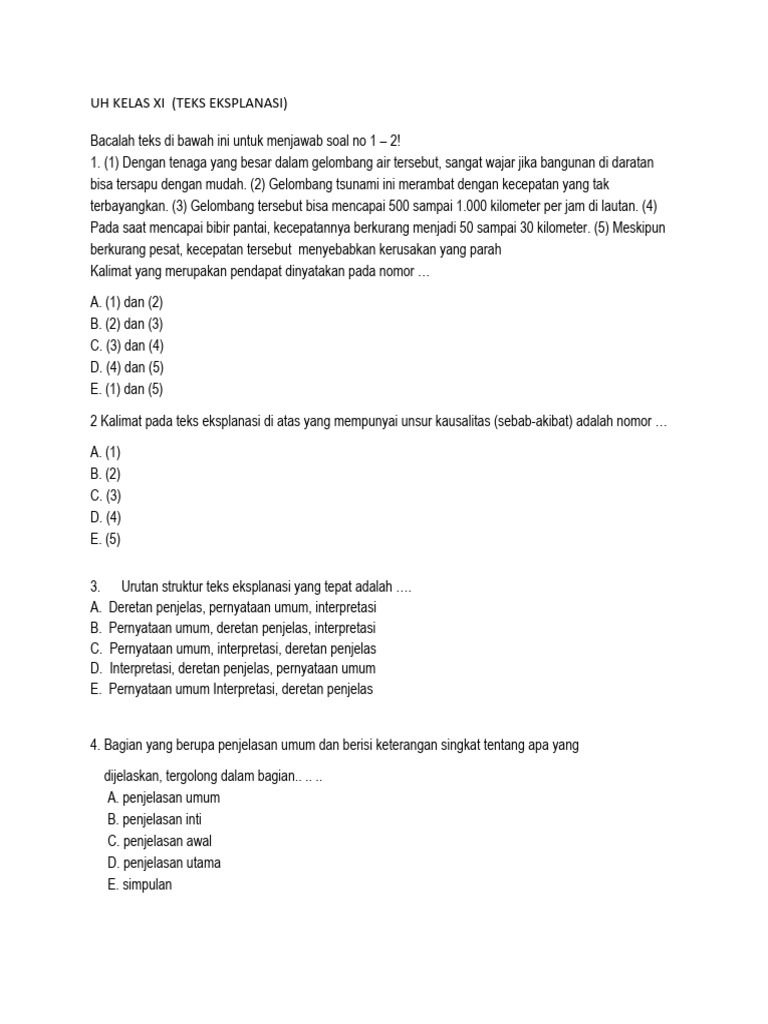 Latihan Soal Bind Teks Eksplanasi | PDF