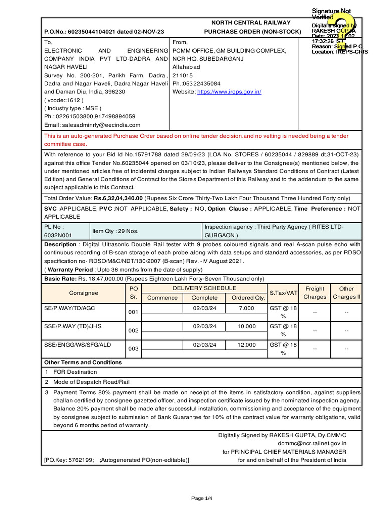 This Is An Auto-Generated Purchase Order Based On Online Tender ...