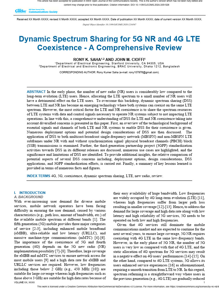 Dynamic Spectrum Sharing For 5g Nr And 4g Lte Coex Pdf 4 G Lte Telecommunication