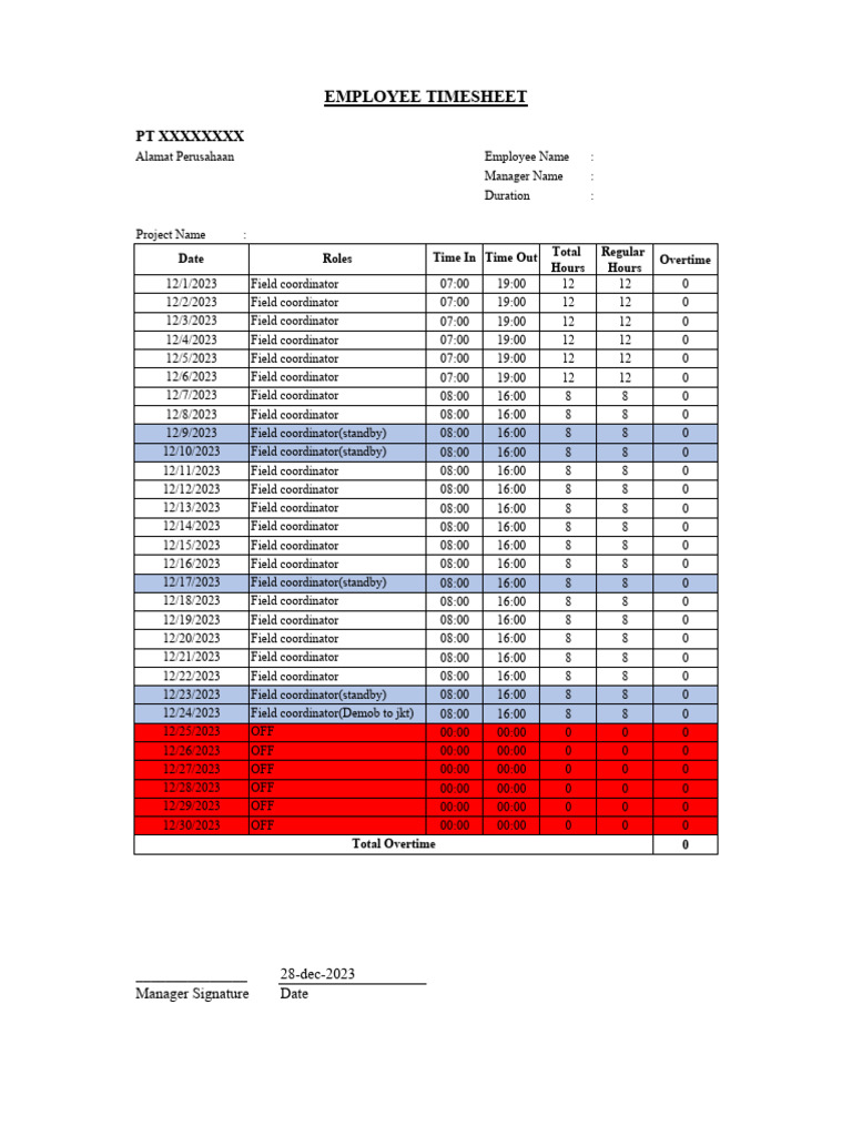 Timesheet Karyawan Freelance | PDF | Labour Law | Workplace