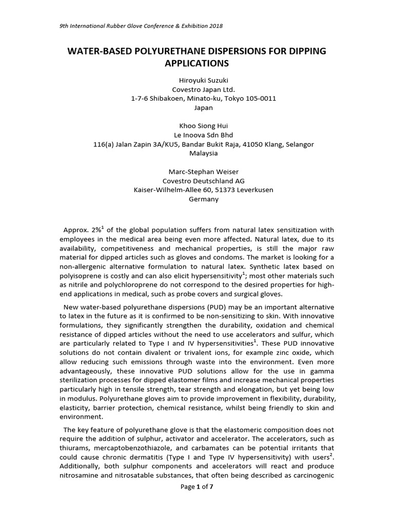 Technical Paper Water Based Polyurethane Dispersions For Dipping ...