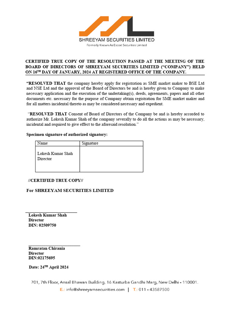 Board Resolution for SME Market Maker | PDF