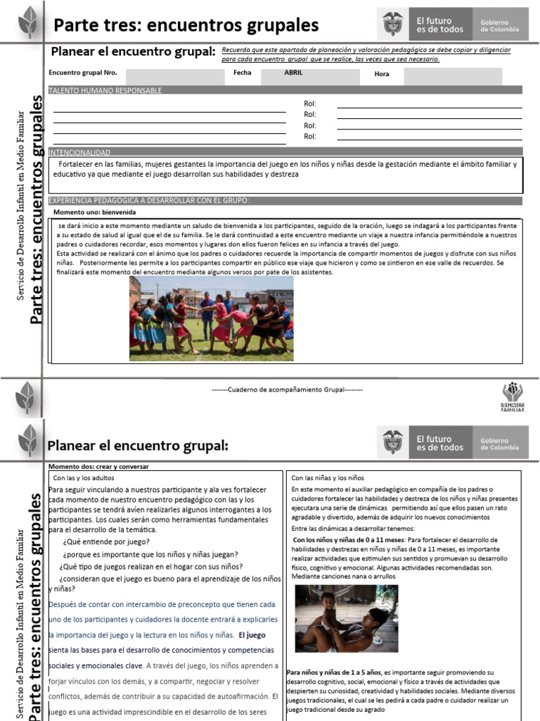 Planeación Encuentros Grupales ICBF | PDF | Educación en artes ...