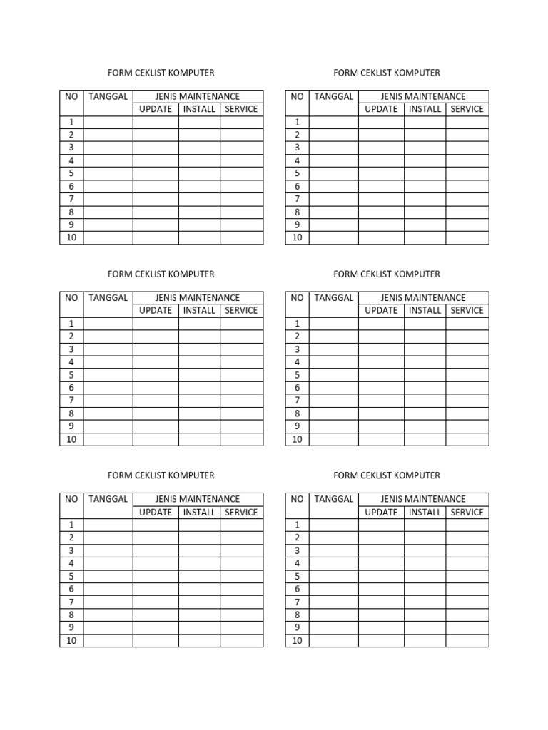 Komputer Maintenance Checklist Form | PDF