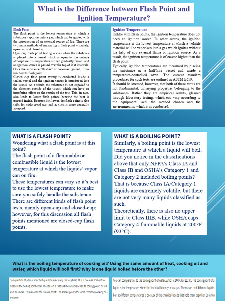 Difference of Flash Point and Ignition Temperature, Flammable & Combustible, Water & Oil Boiling ...