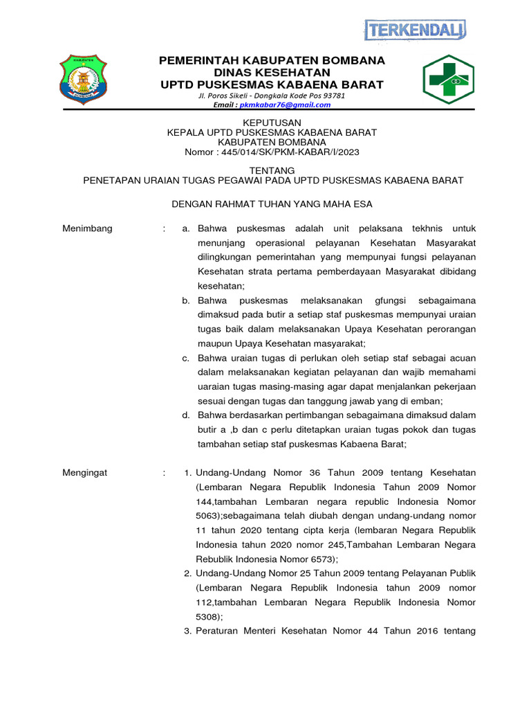 EP 1.3.2 A SK PENETAPAN URAIAN TUGAS PEGAWAI | PDF