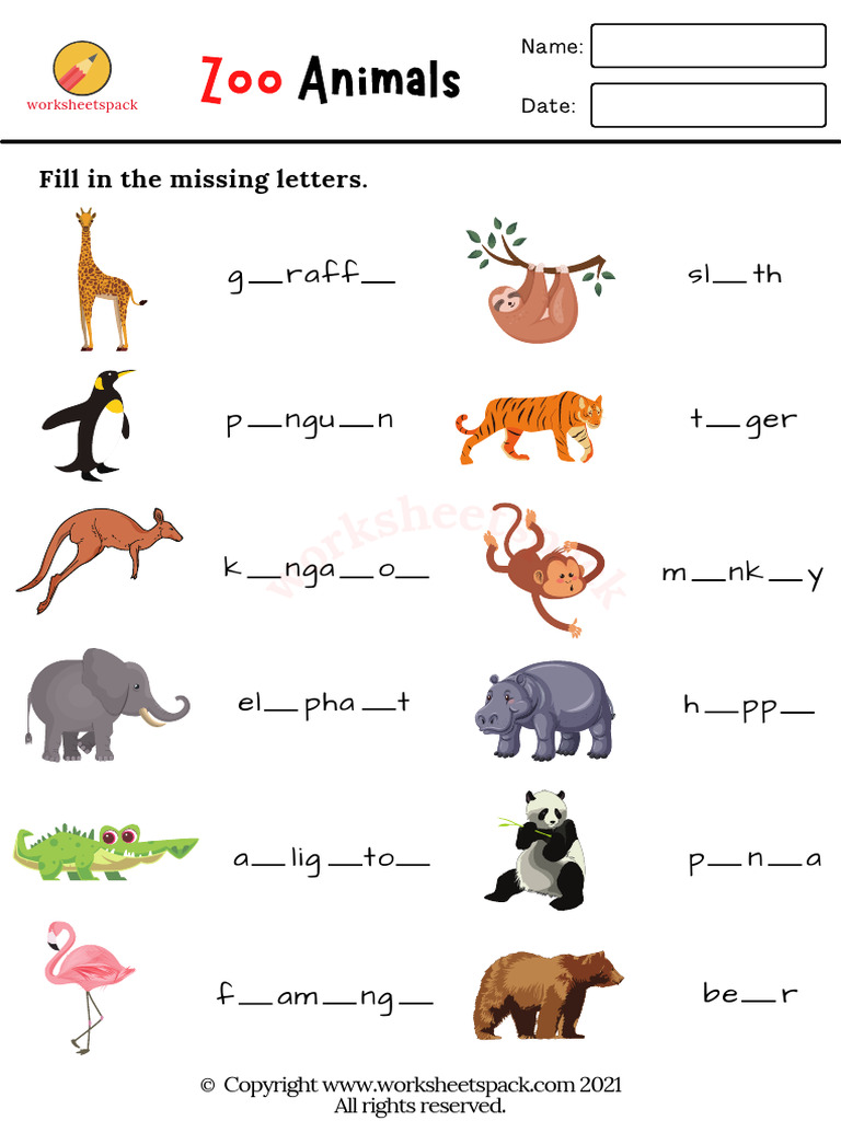 Zoo Animals Missing Letters Worksheet | PDF
