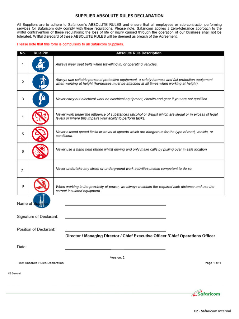 SAF-STD-017 - Absolute Rules Standard - Supplier Declaration Form | PDF ...
