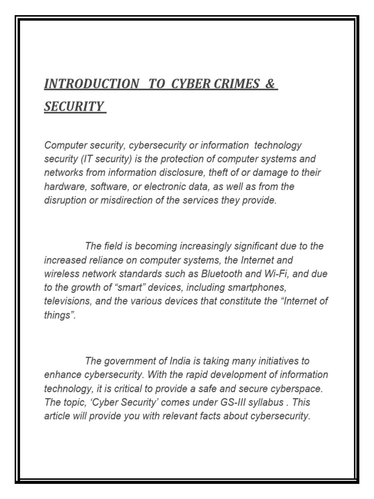 INTRODUCTION TO CYBER CRIMES | PDF | Security | Computer Security