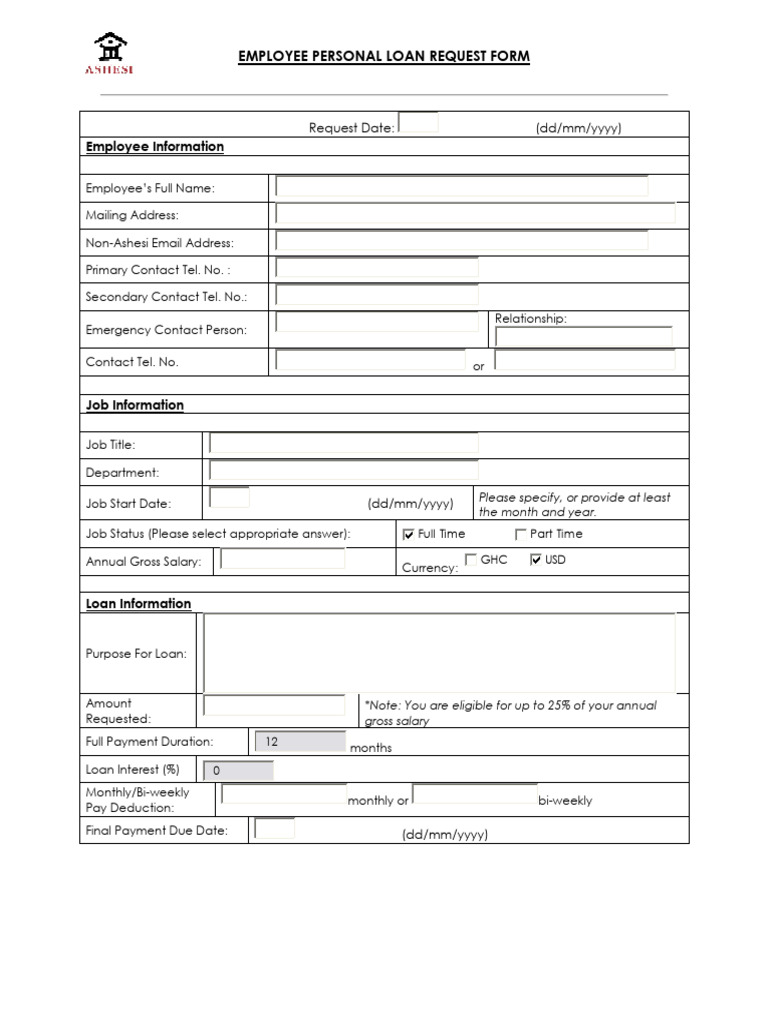 Ashesi - Employee Loan Request Form | Download Free PDF | Cheque | Payments