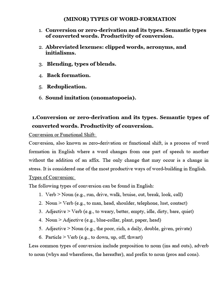 Minor Word Formation Processes in English | PDF | Word | Morphology ...