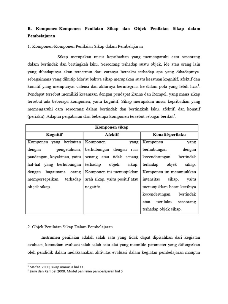 Komponen dan Objek Penilaian Sikap Pembelajaran | PDF | Karier ...