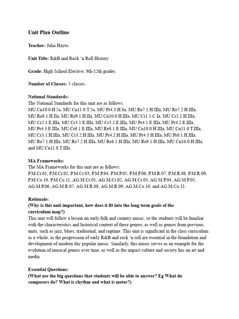 High School Unit Plan | Download Free PDF | Genre | Rhythm And Blues