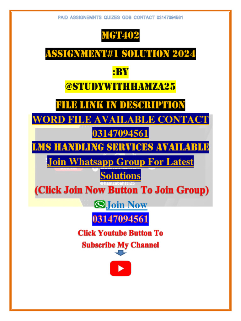 MGT402 ASSIGNMENT#1 SOLUTION 2024 BY @studywithhamza25 | PDF