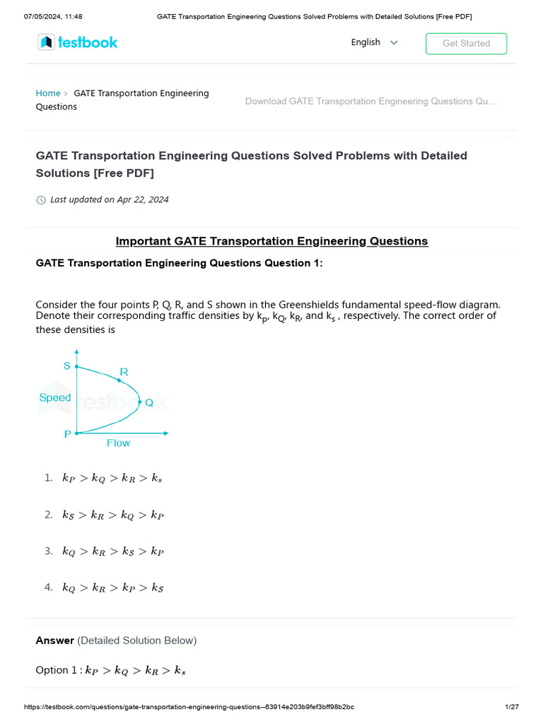 GATE Transportation Engineering Questions Solved Problems With Detailed ...