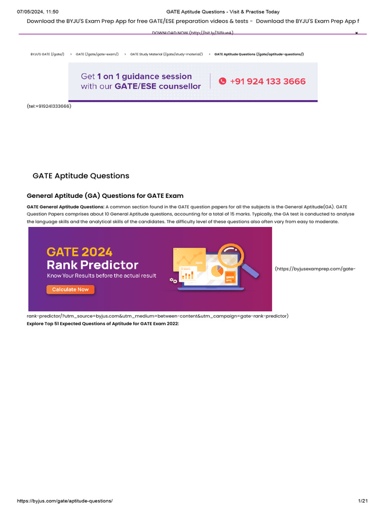 GATE Aptitude Questions - Visit & Practise Today | PDF | Multiple Choice
