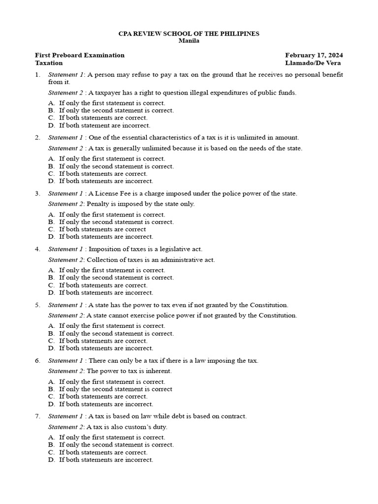 Taxation First Preboard 95 - Questionnaire | PDF | Taxes | Gross Income
