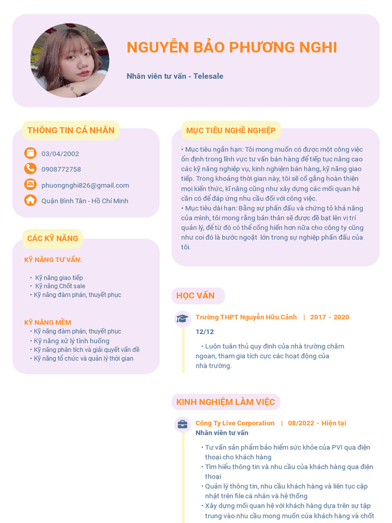 CV Nguyễn Bảo Phương NGhi - CV - Nguyen Bao Phuong Nghi-TopCV.vn | PDF