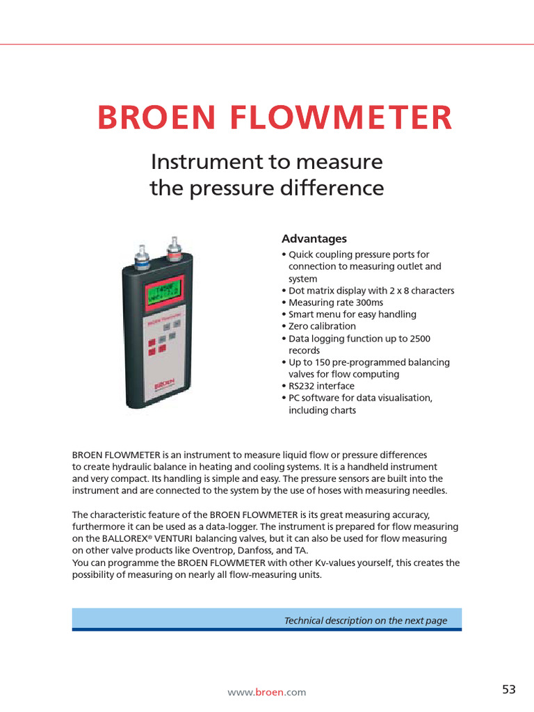 BROEN Flowmeter | PDF | Flow Measurement | Pressure Measurement