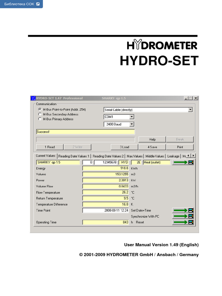 Hydro-Set: User Manual Version 1.49 (English) © 2001-2009 Hydrometer GMBH / Ansbach / Germany ...