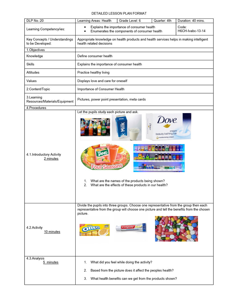 DLP Grade 6 Health 4th Quarter DLP 20 | PDF | Learning