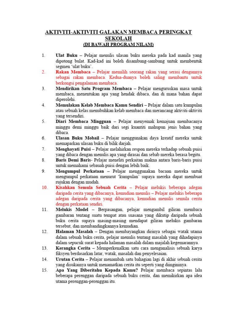 Aktiviti Galakan Membaca Peringkat Sekolah | PDF