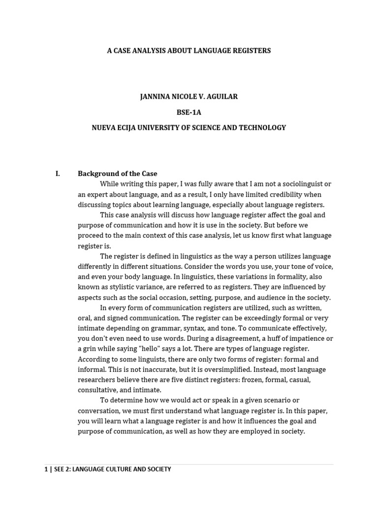 A CASE ANALYSIS ABOUT LANGUAGE REGISTERS | PDF | Linguistics ...