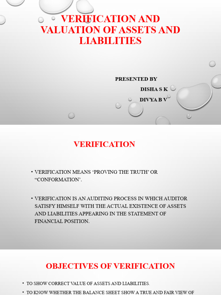 Verification and Valuation of Assets and Liabilities: Presented by ...