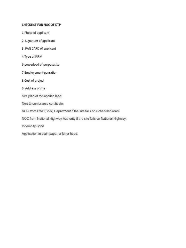DTP NOC Application Checklist | PDF