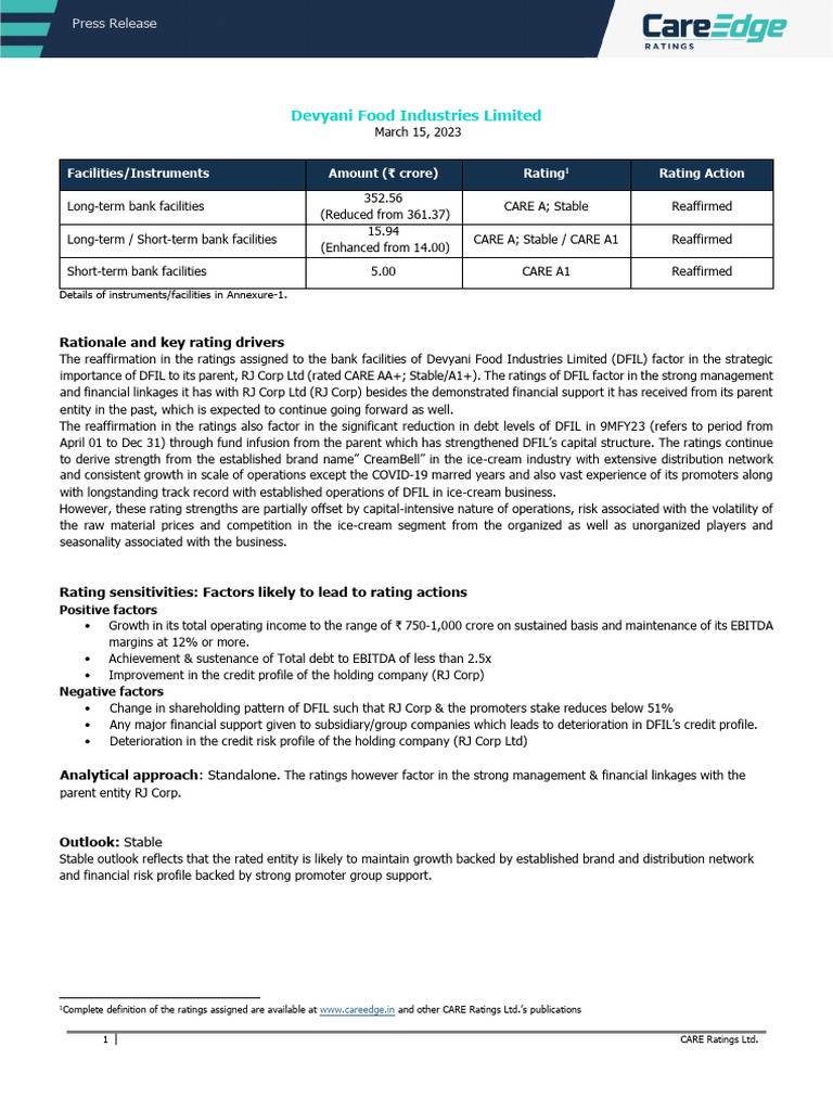 Devyani Food Industries Limited | PDF | Leverage (Finance) | Debt