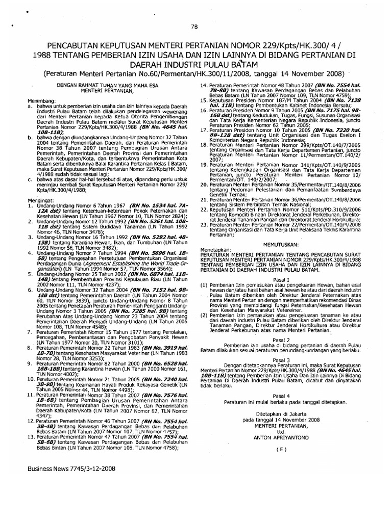 IND-Permentan 60-Permentan-HK.300-11-2008 Pencabutan Kepmentan 229-Kpts ...