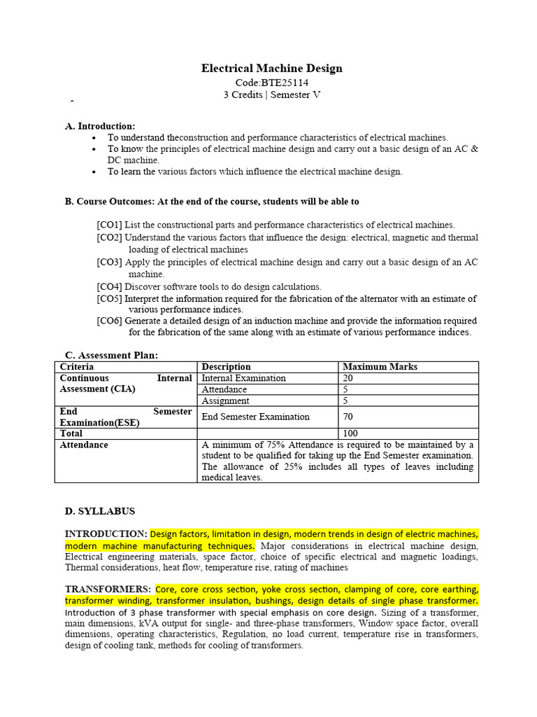 Electrical Machine Design | PDF | Transformer | Electric Motor