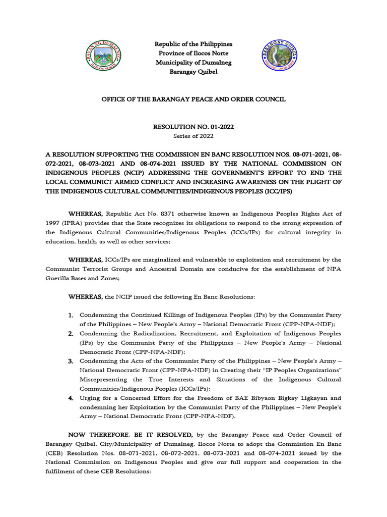 Sample BPOC Resolution | PDF | International Relations | Government