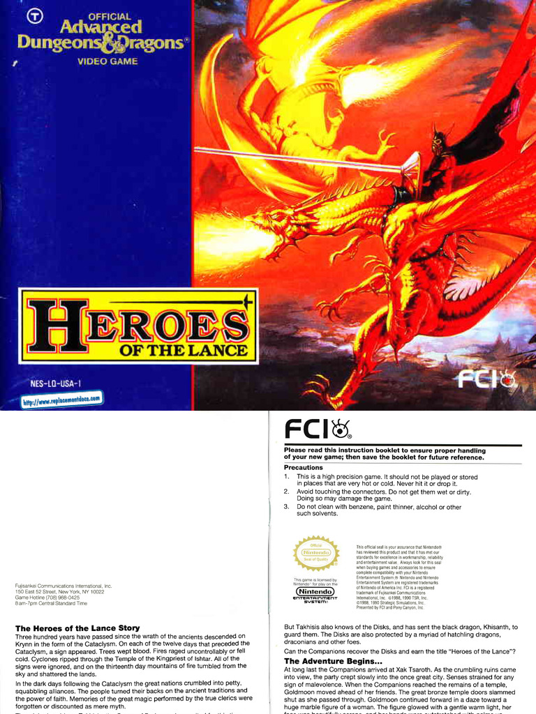 Heroes of The Lance - Manual - NES | PDF | Computers