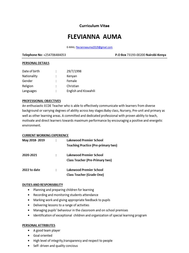 Curriculum Vitae | PDF | Teachers | Preschool