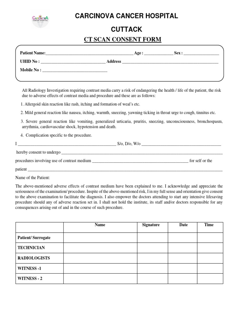 Consent For CT Scan Bilingual | PDF