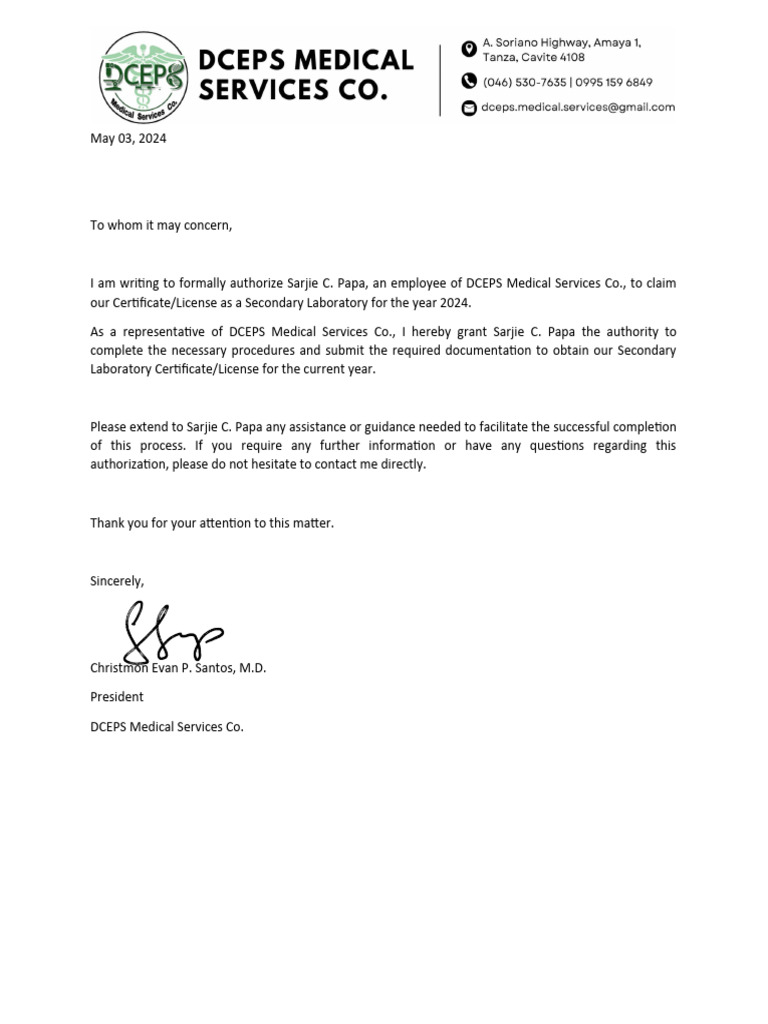 Authorization Letter for Lab | PDF