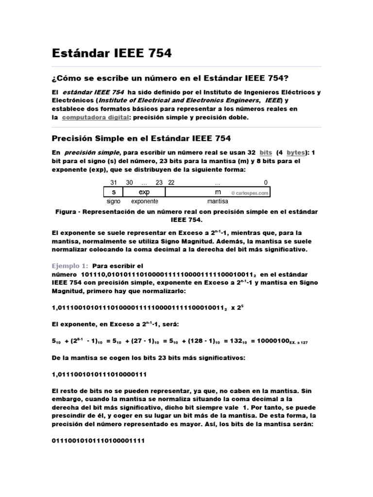 Precisión Simple en IEEE 754 | PDF | Notación Matemática | Números