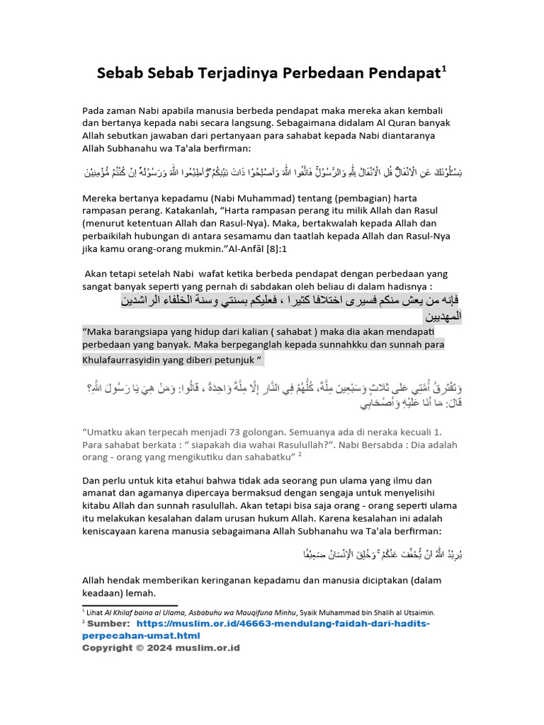 Sebab Sebab Terjadinya Perbedaan Pendapat | PDF